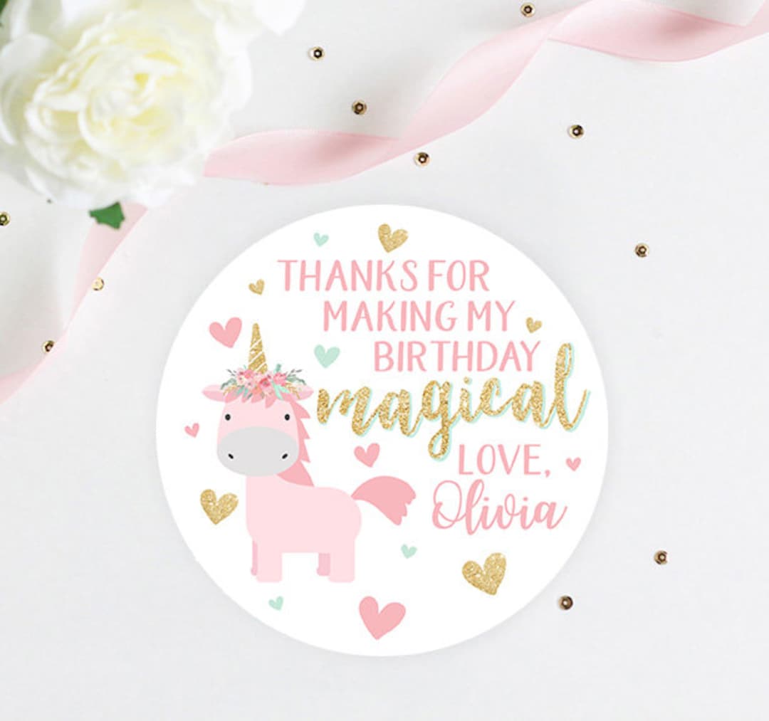 Unicorn Birthday Stickers, Customized 2 Inch Party Favor Stickers - Etsy