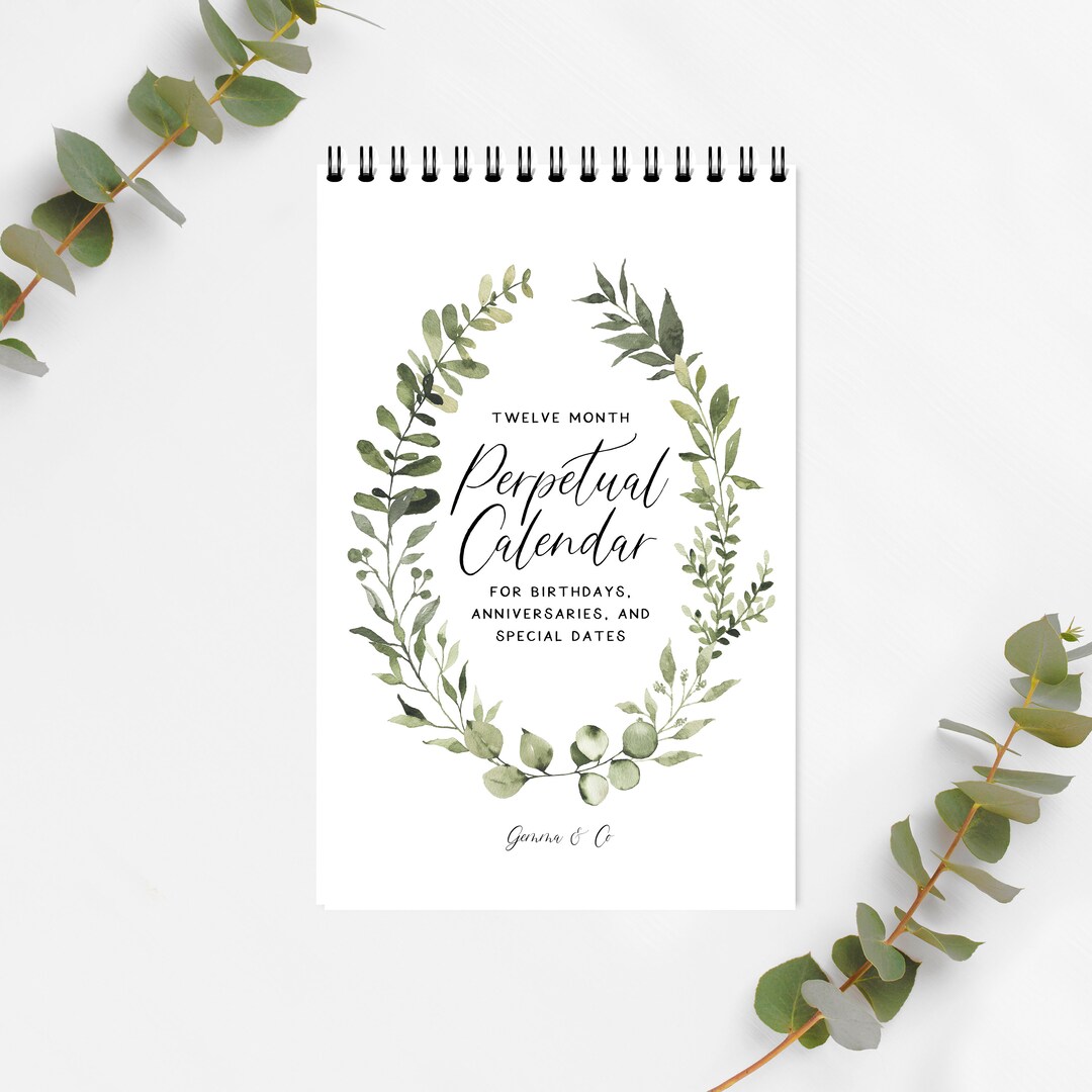 Perpetual Calendar Watercolor Green Leaf - Etsy