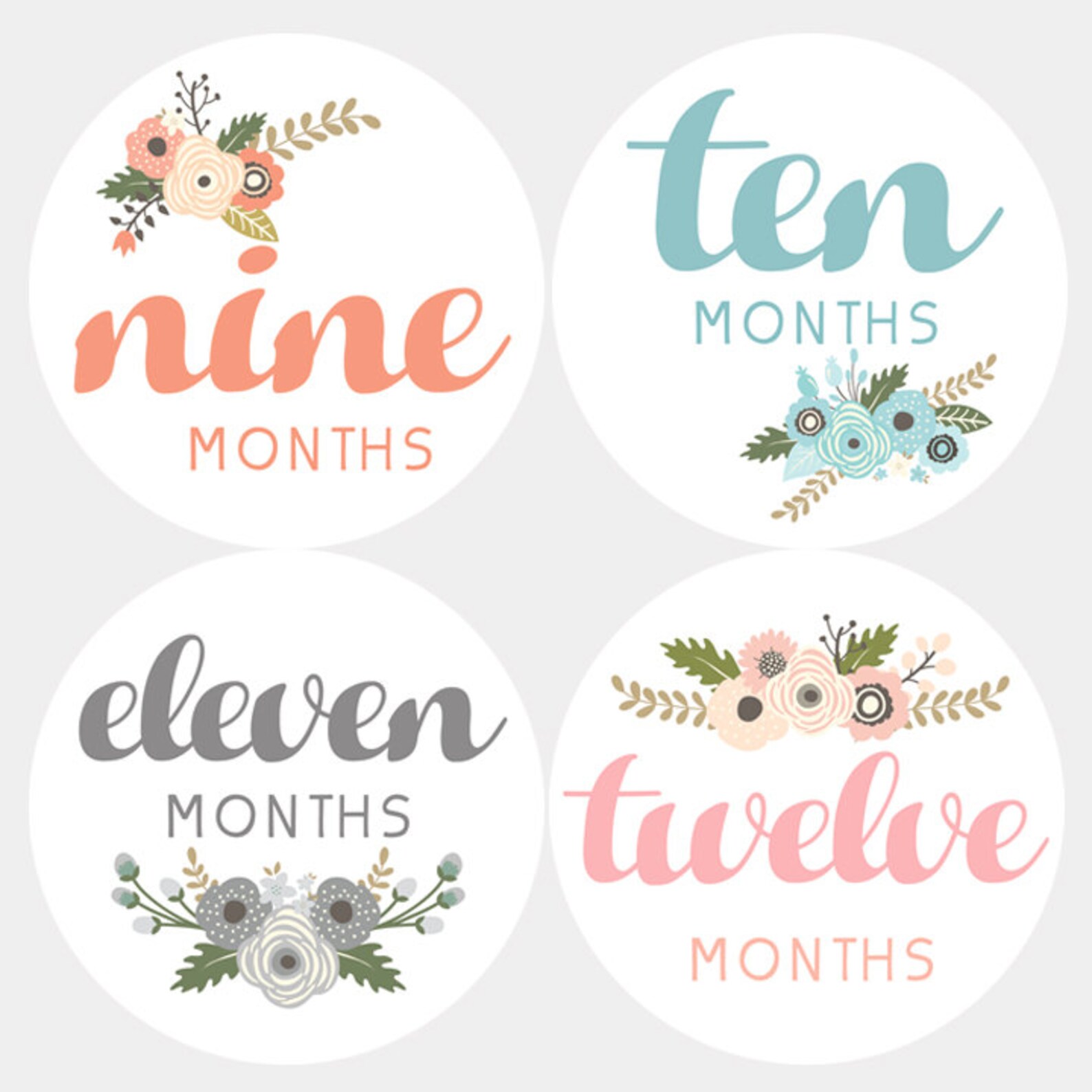 The Emma Floral Baby Girl First Year 12 Month Growth Sticker - Etsy