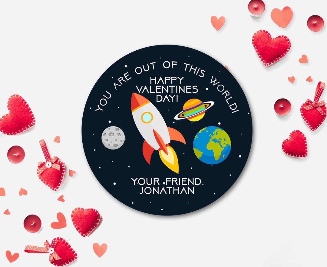 Rocketship Space Valentines Stickers, Customized Valentines Stickers ...