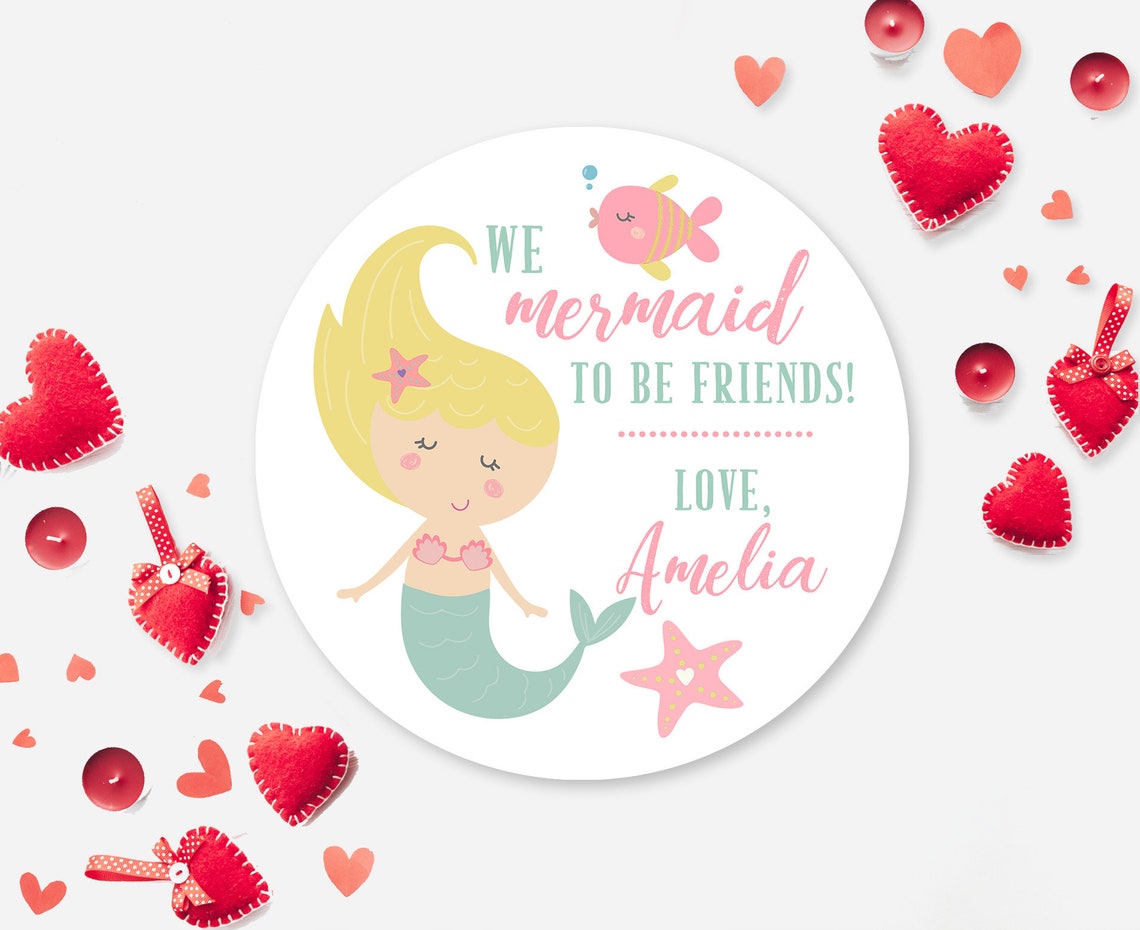Mermaid Valentines Stickers Customized Valentines Stickers | Etsy