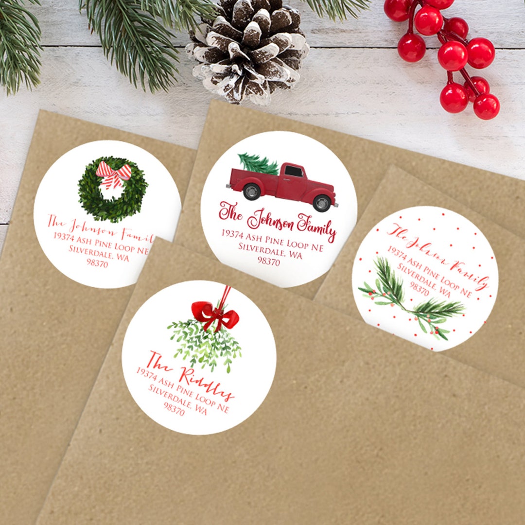 Custom Christmas Address Labels, 2 Inch Stickers, Holiday Address ...