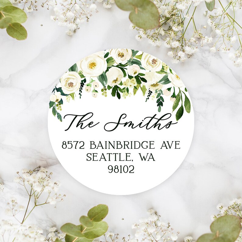White Floral Greenery Wedding Address Labels Modern Address - Etsy