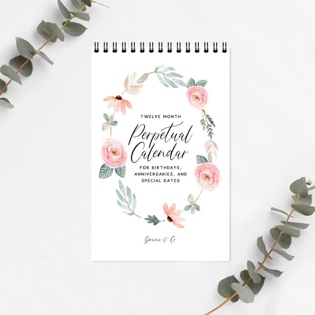 Perpetual Calendar Watercolor Floral - Etsy