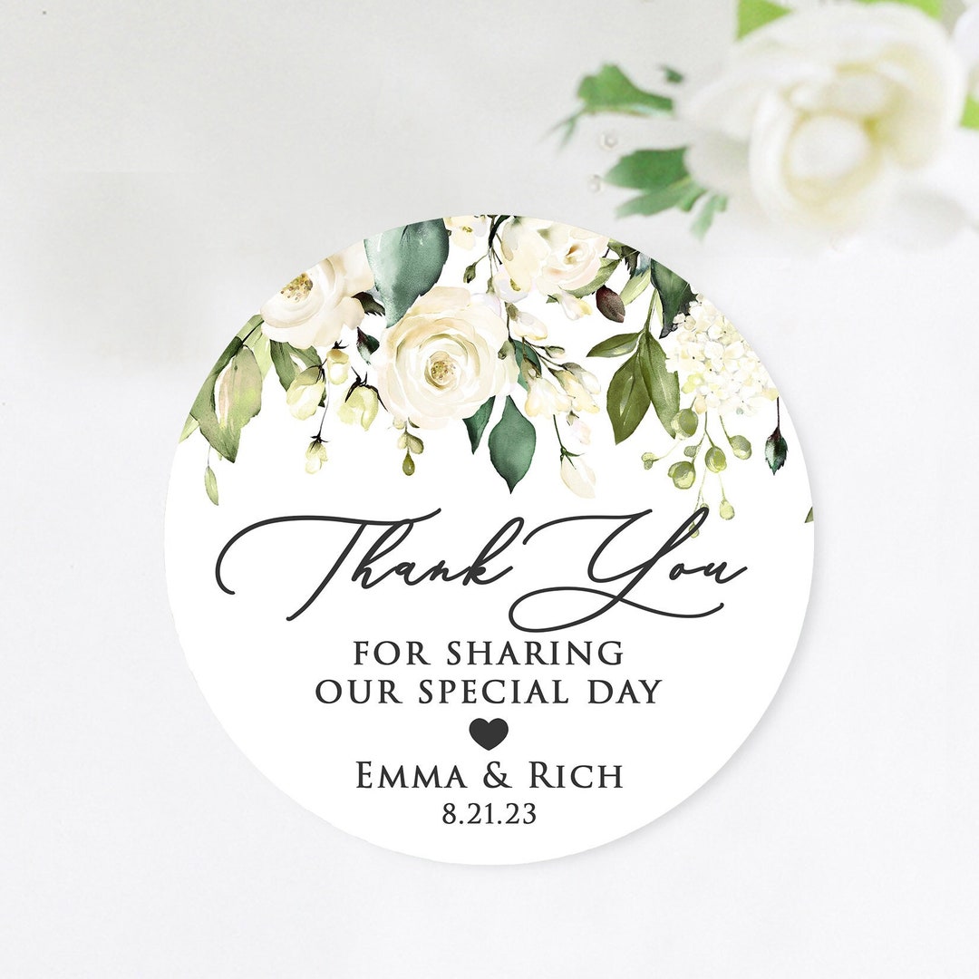 White Floral Label Wedding Favor Stickers, Printed and Shipped Wedding ...