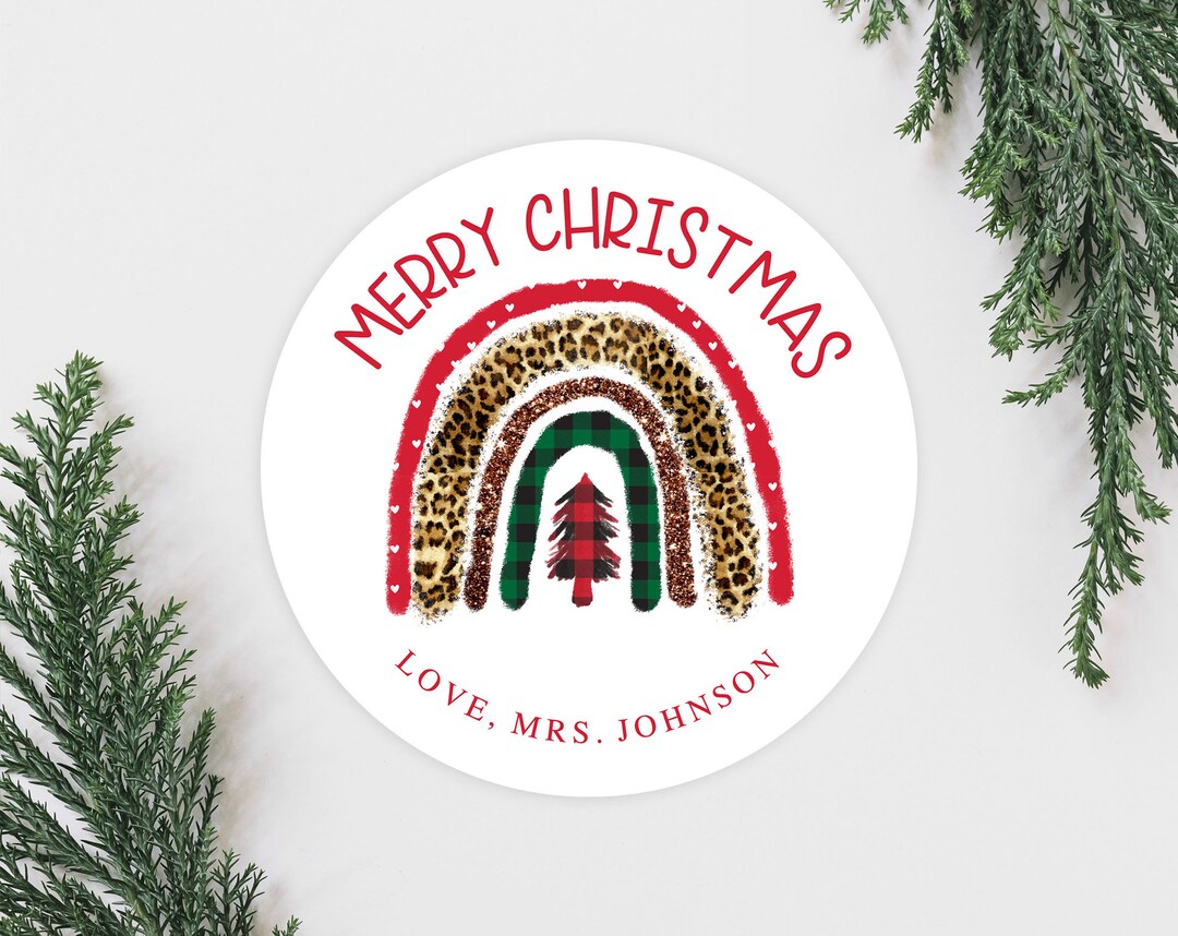 Christmas Rainbow Gift Sticker Labels, Cute Wreath Christmas Present ...