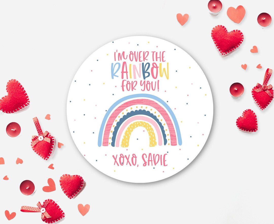 Girl Rainbow Valentines Stickers, Customized 2.5 Inch Valentines ...