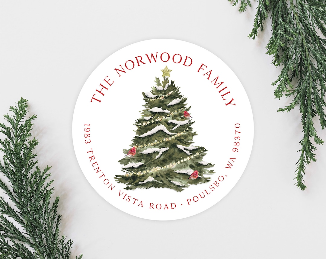 Christmas Snowy Tree Holiday Address Labels, Cute Farmhouse Christmas ...
