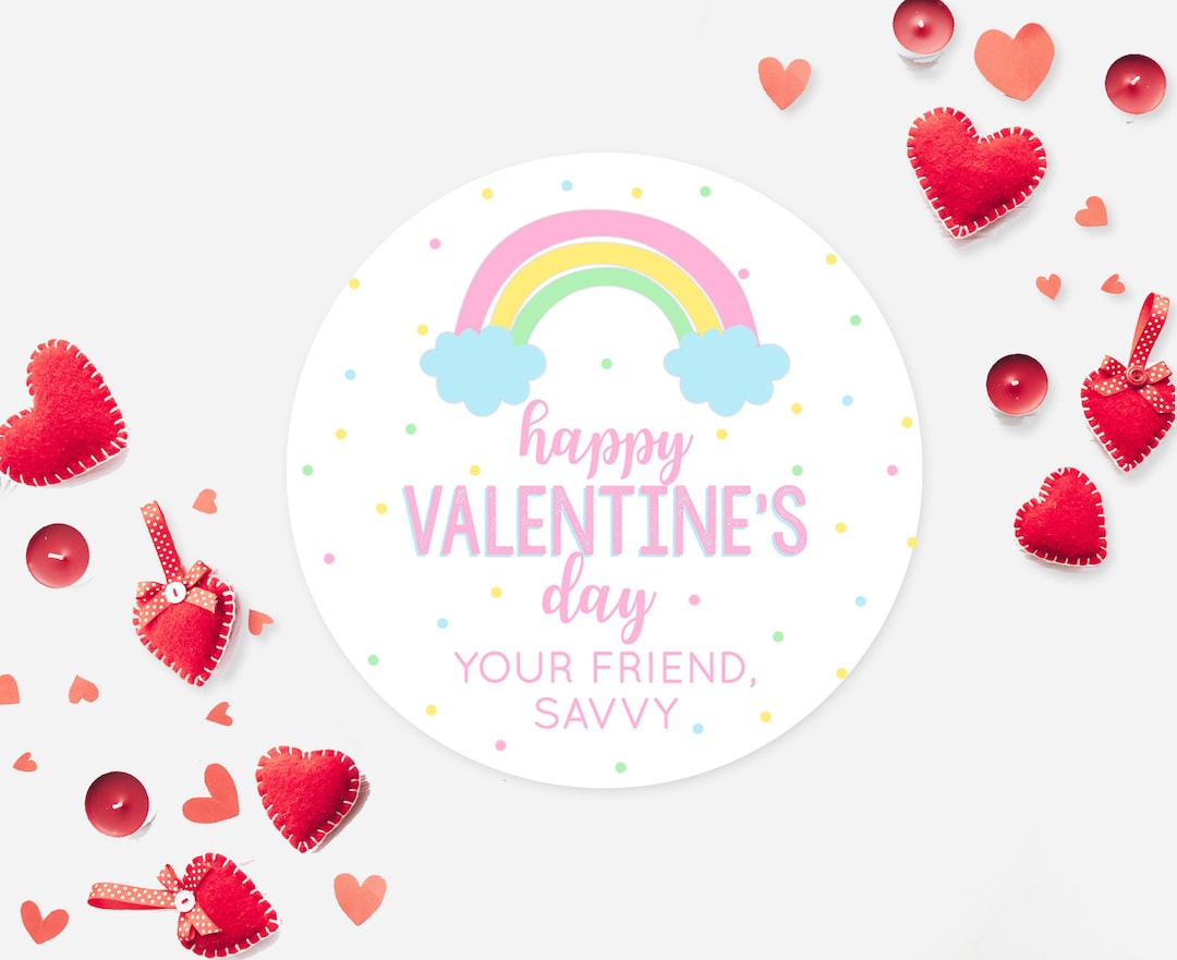 Magical Rainbow Valentines Stickers, Customized Valentines Stickers ...
