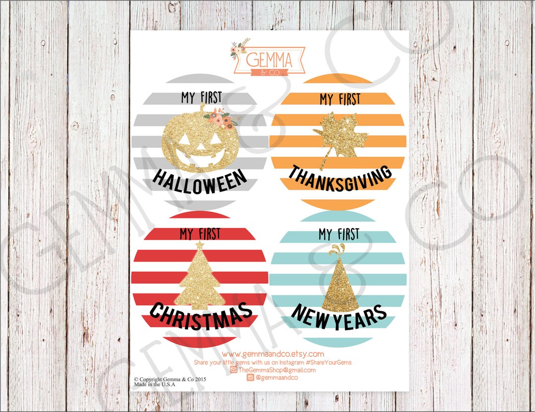 Holiday Stickers Set Halloween, Thanksgiving, Christmas and New Years ...