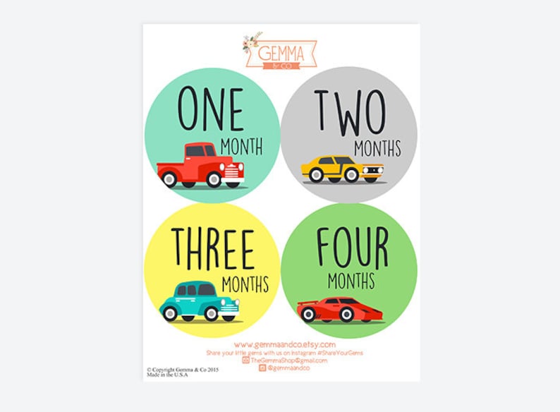 The Dash | Baby Boy Cars Monthly Sticker Set, Modern Month Stickers ...