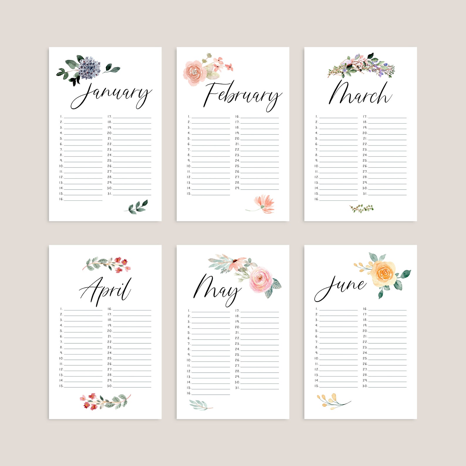 Perpetual Calendar Watercolor Floral - Etsy