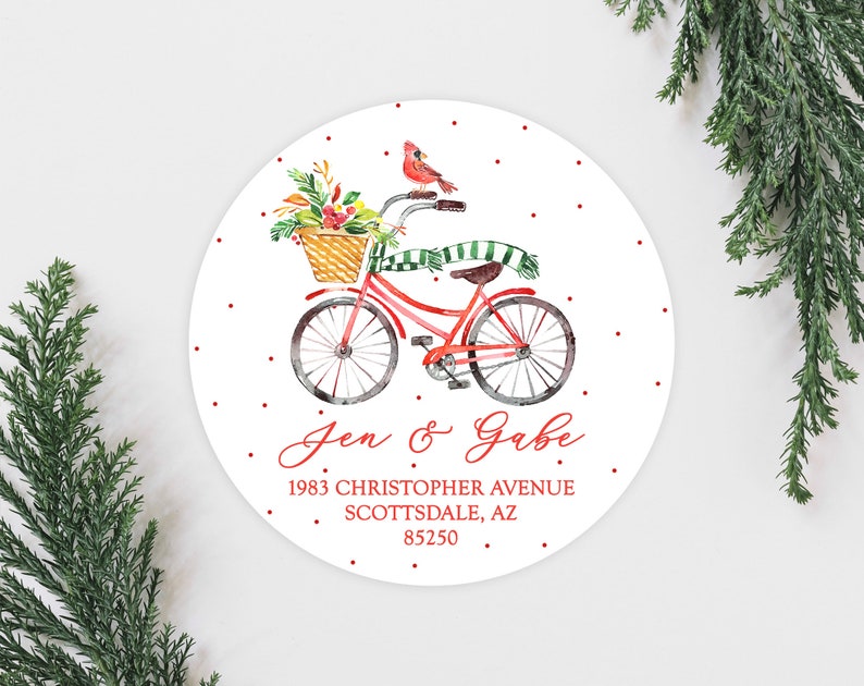 Christmas Bike Holiday Address Labels, Cute Bicycle Christmas Address ...