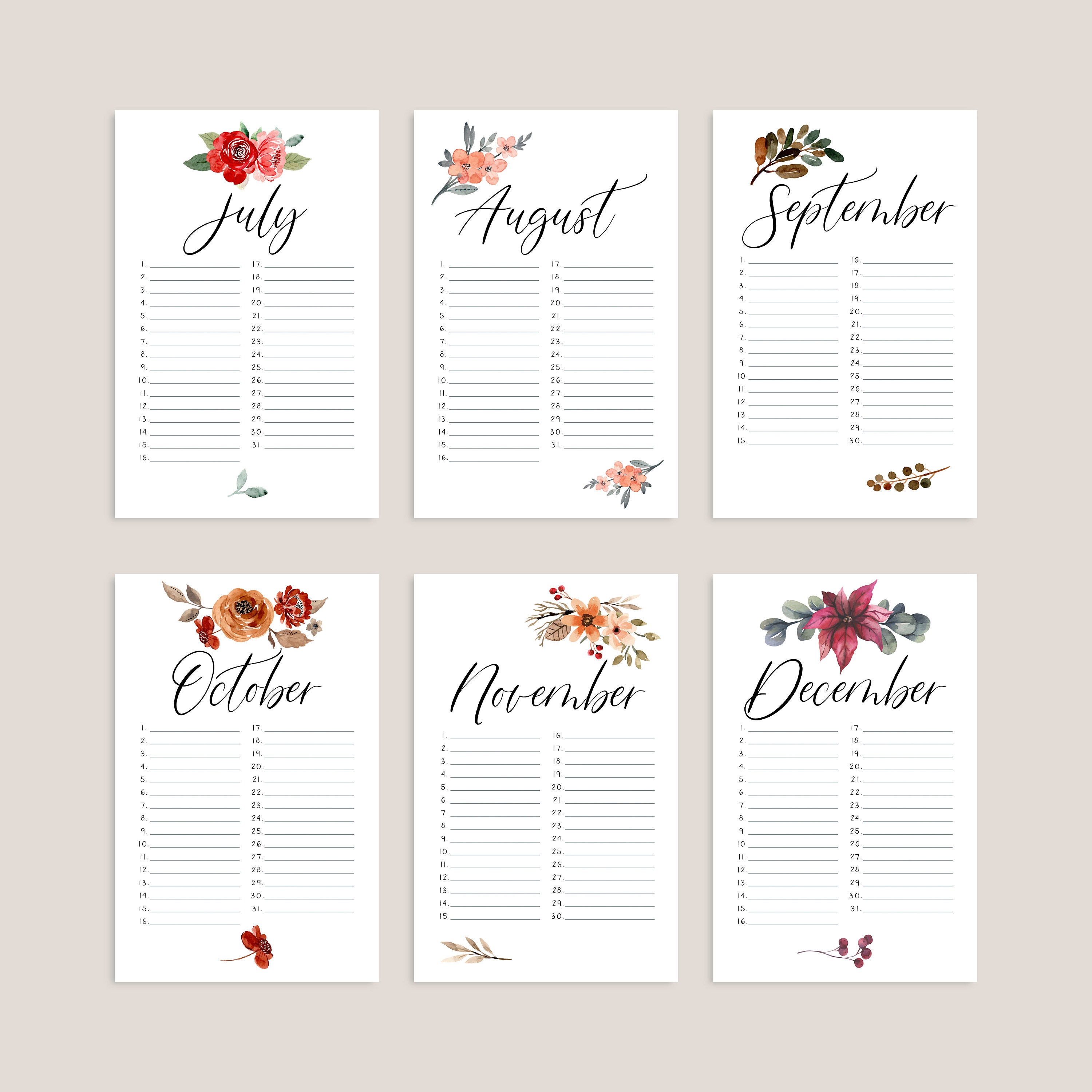 Perpetual Calendar Watercolor Floral - Etsy