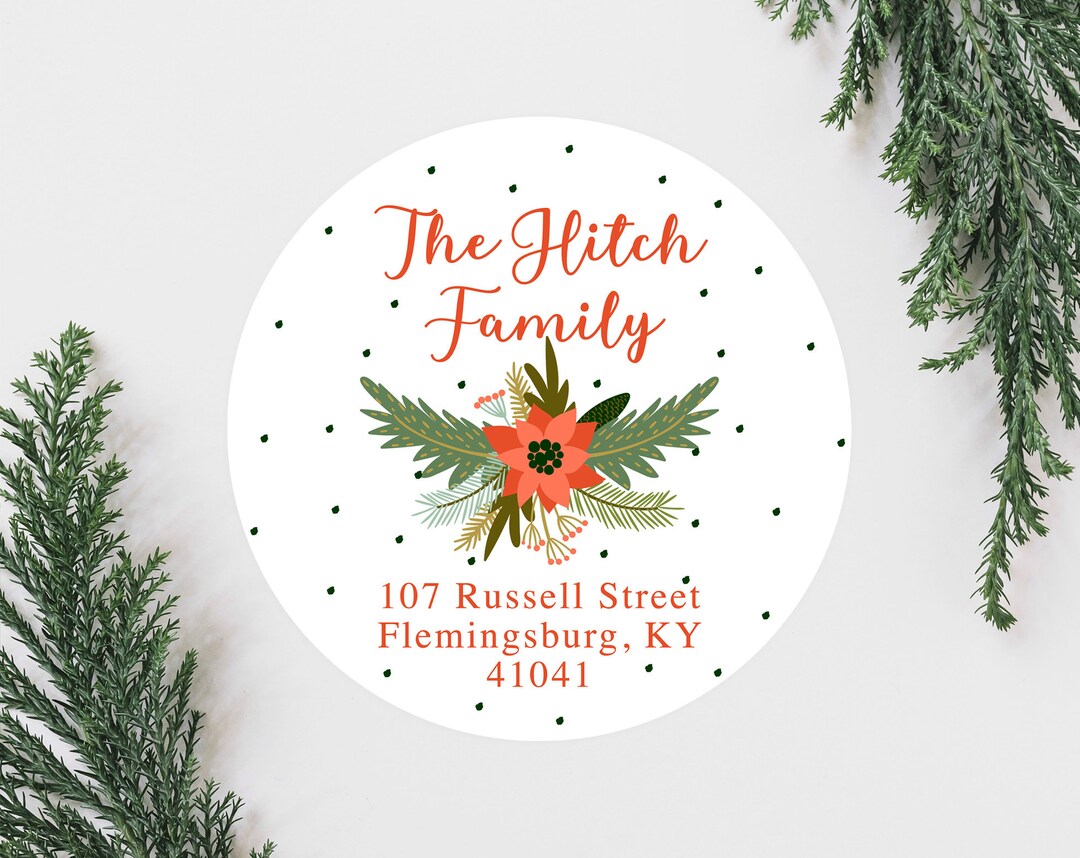 Christmas Flower Labels, Cute Bow Wreath Christmas Address Labels ...