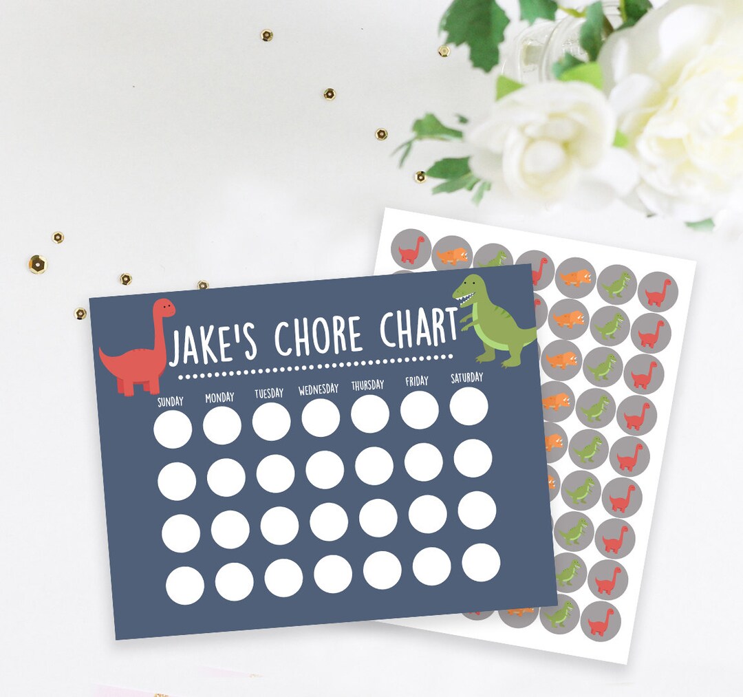 Dinosaur Chore Chart With Stickers, Kids Chore Chart, Kids Work Chart ...