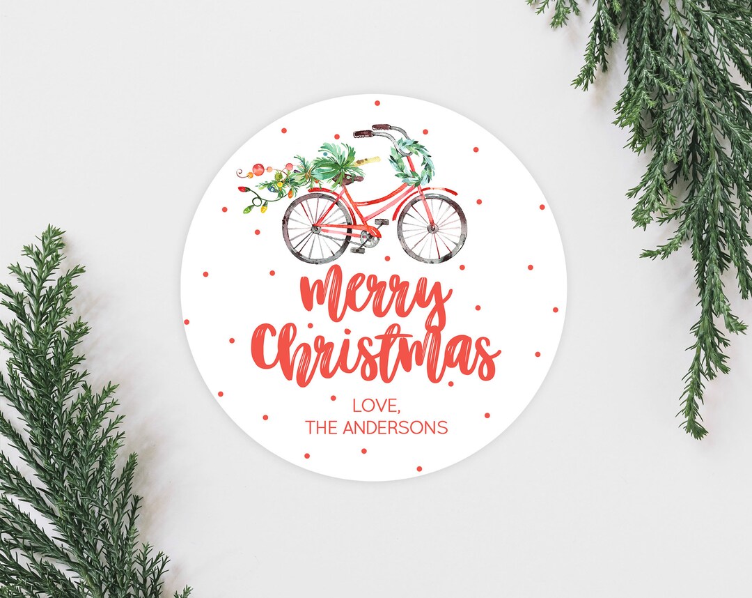 Christmas Bike Gift Sticker Labels, Cute Red Bicycle Christmas Present ...