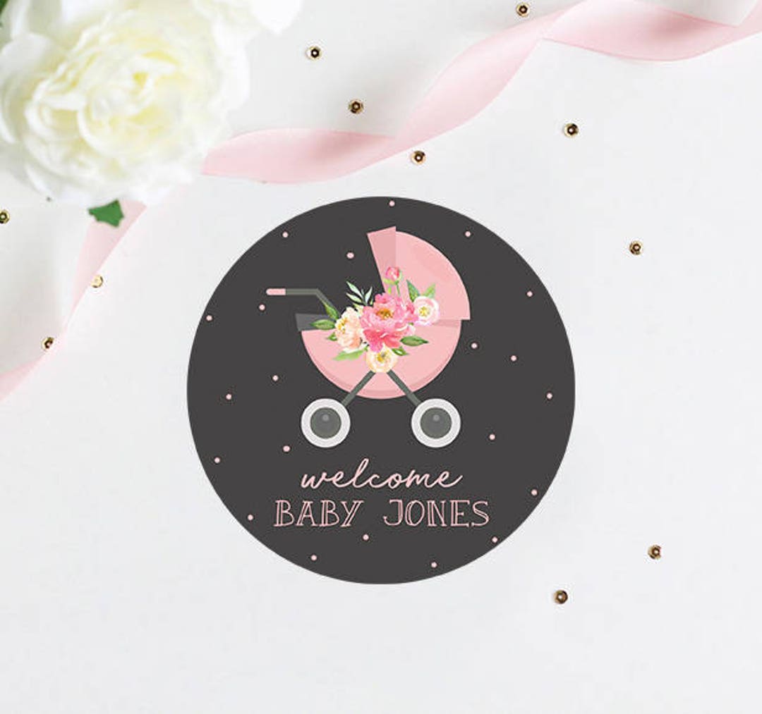 Baby Shower Favor Sticker Tag, Custom Baby Shower Stroller Carriage Tag ...