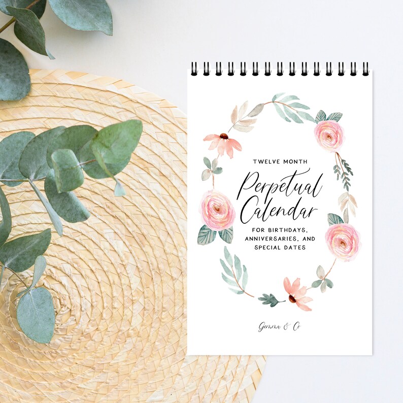 Perpetual Calendar Watercolor Floral - Etsy