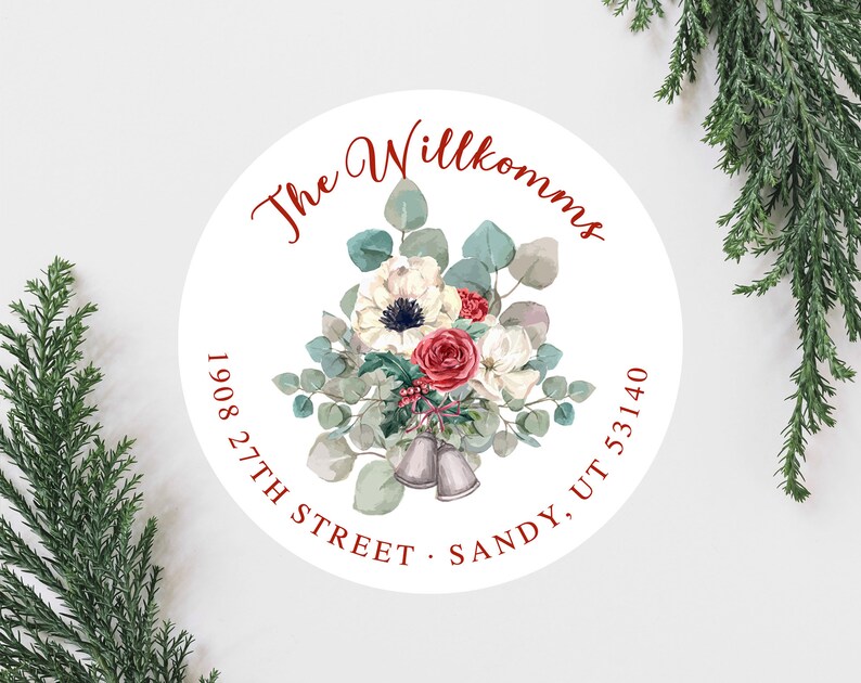 Christmas Floral Holiday Address Labels, Cute Bow Wreath Christmas ...