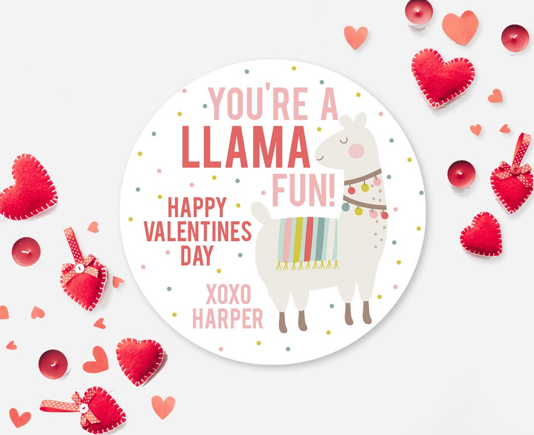 Cute Llama Valentines Stickers, Customized Valentines Stickers ...