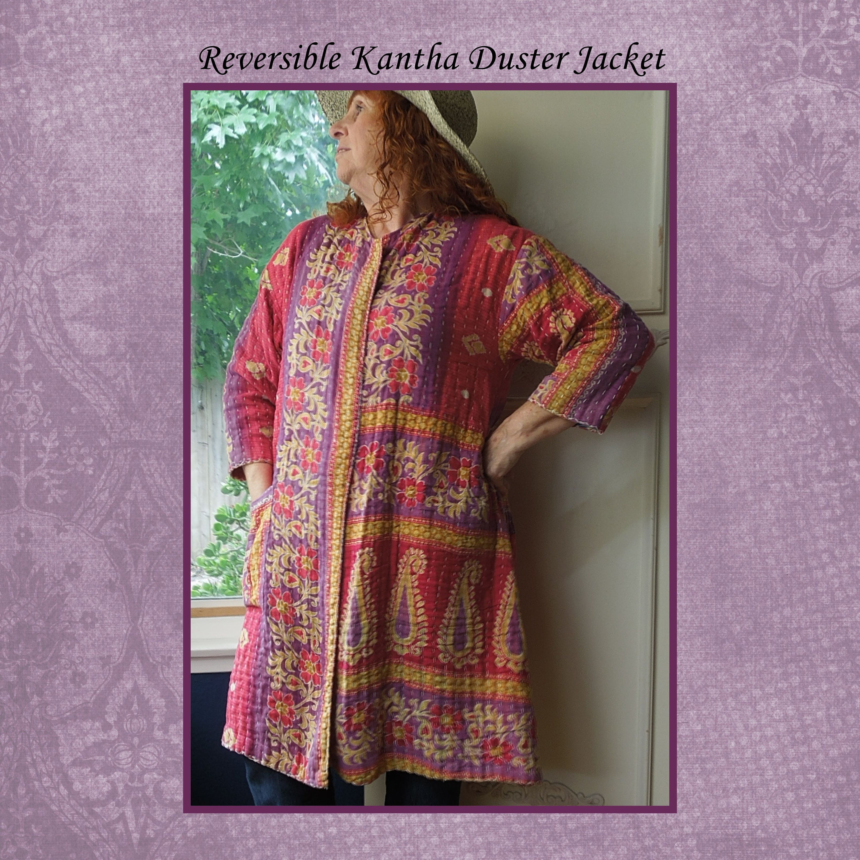 Vintage Kantha Quilt Duster Jacket, Pink and Purple Floral or Red Gold & Blue Paisley ...