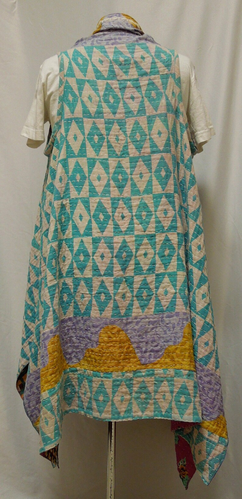 Reversible Vintage Kantha Quilt Midi or Maxi Vest, Lightweight, Magenta ...