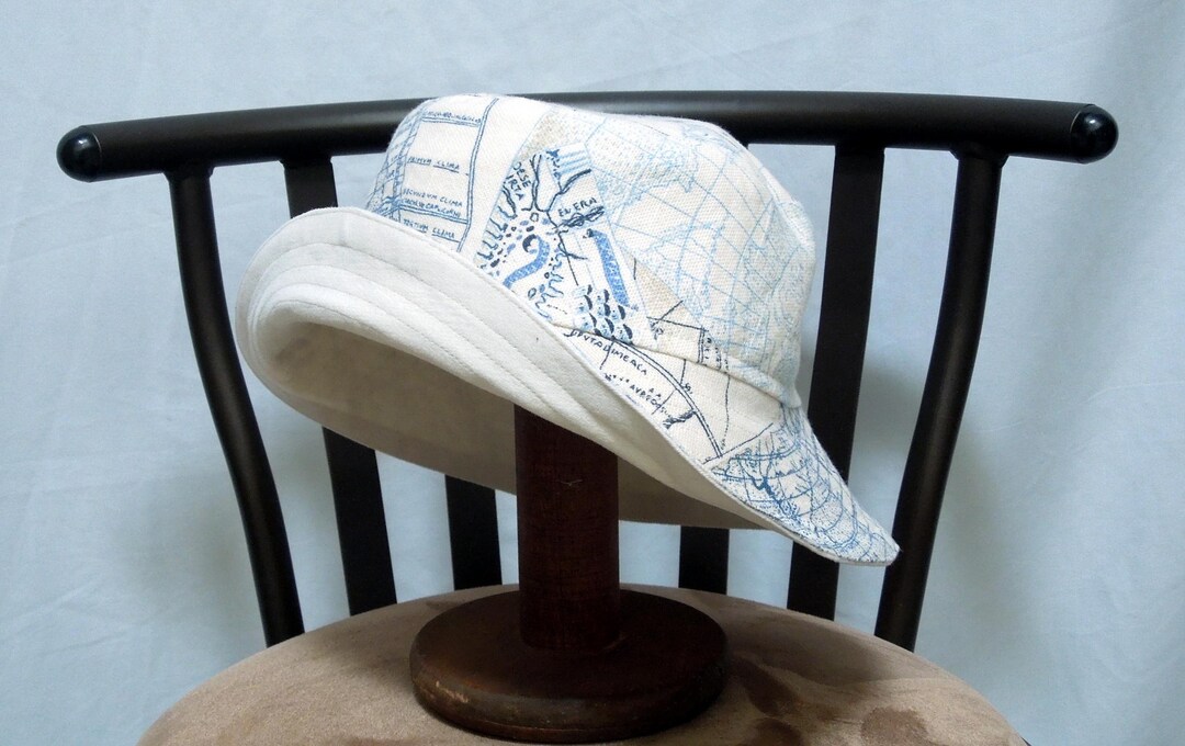 Reversible Bucket Hat: Nautical Map & Ecru Denim, Adult Size - Etsy