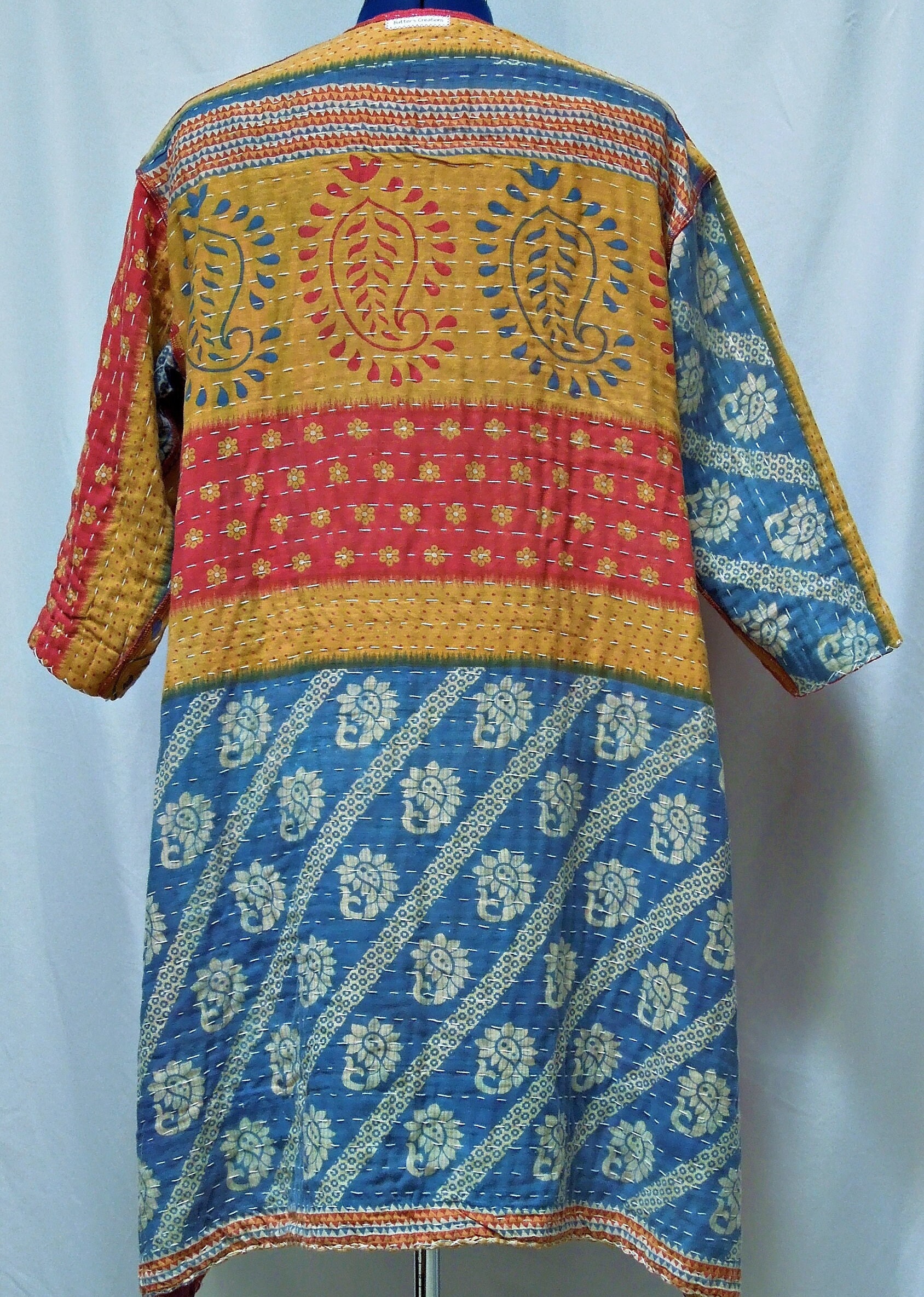 Vintage Kantha Quilt Duster Jacket, Pink and Purple Floral or Red Gold ...