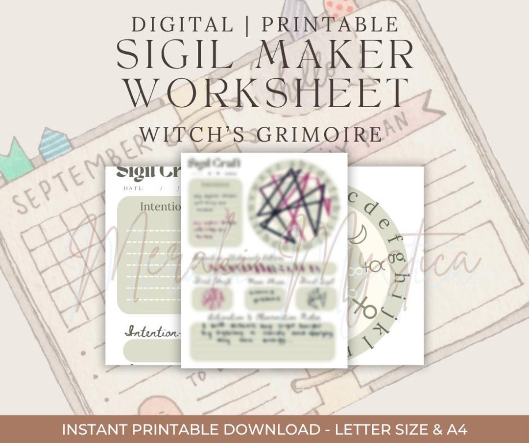 Sigil Craft Worksheet: Witchy Grimoire Page, Spellcraft Template (PDF ...