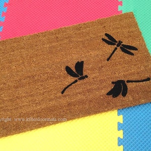 Scattered Dragonflies Custom Hand Painted Cute Welcome Door Mat by ...