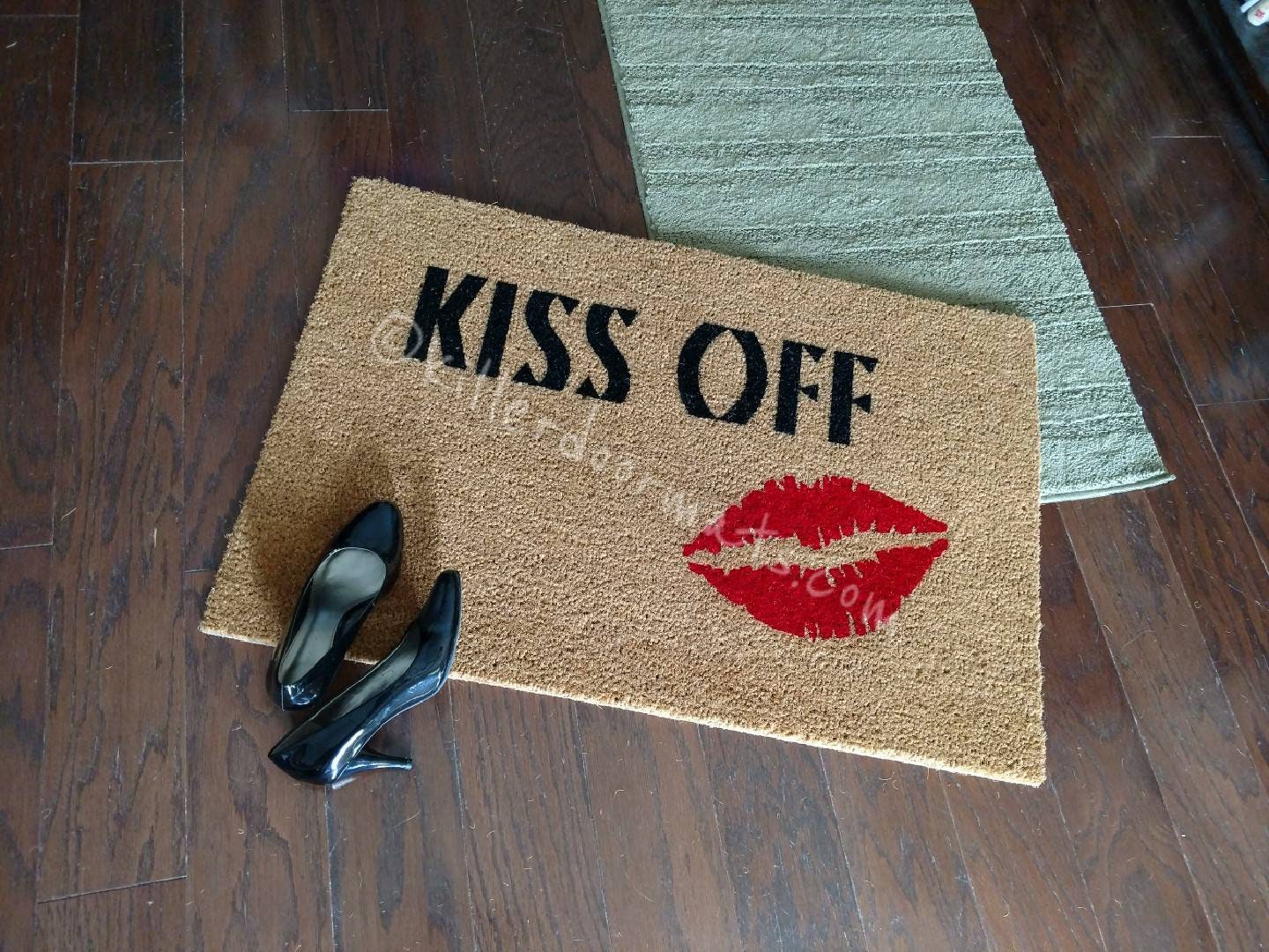 Kiss Off Red Lips Custom Handpainted Rude Doormat by Killer | Etsy