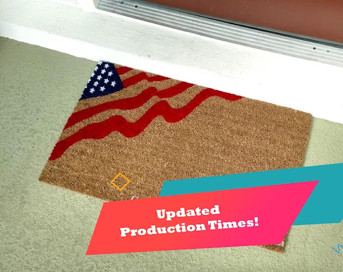 Wavy American Flag Custom Handpainted Patriotic Welcome Doormat by ...