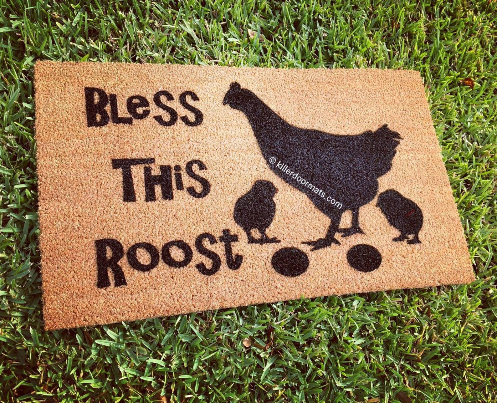 Bless This Roost Chicken Custom Cute Hand Painted Welcome Door Mat by ...