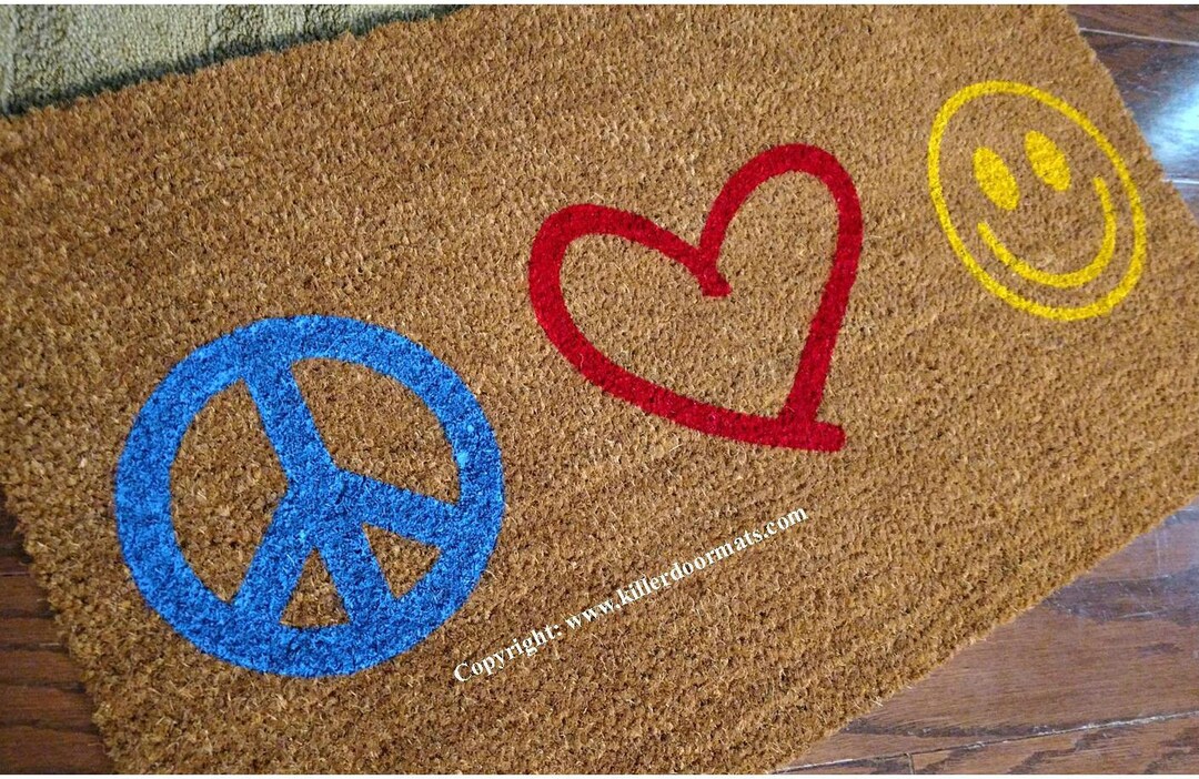 Peace Love Happiness Custom Hand Painted Cute Welcome Doormat - Etsy