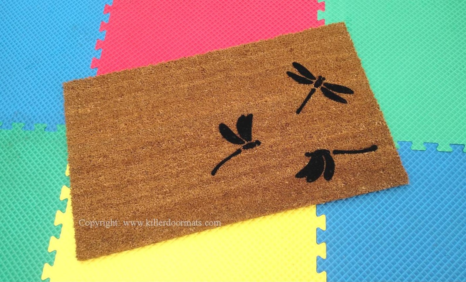 Scattered Dragonflies Custom Hand Painted Cute Welcome Door Mat by ...