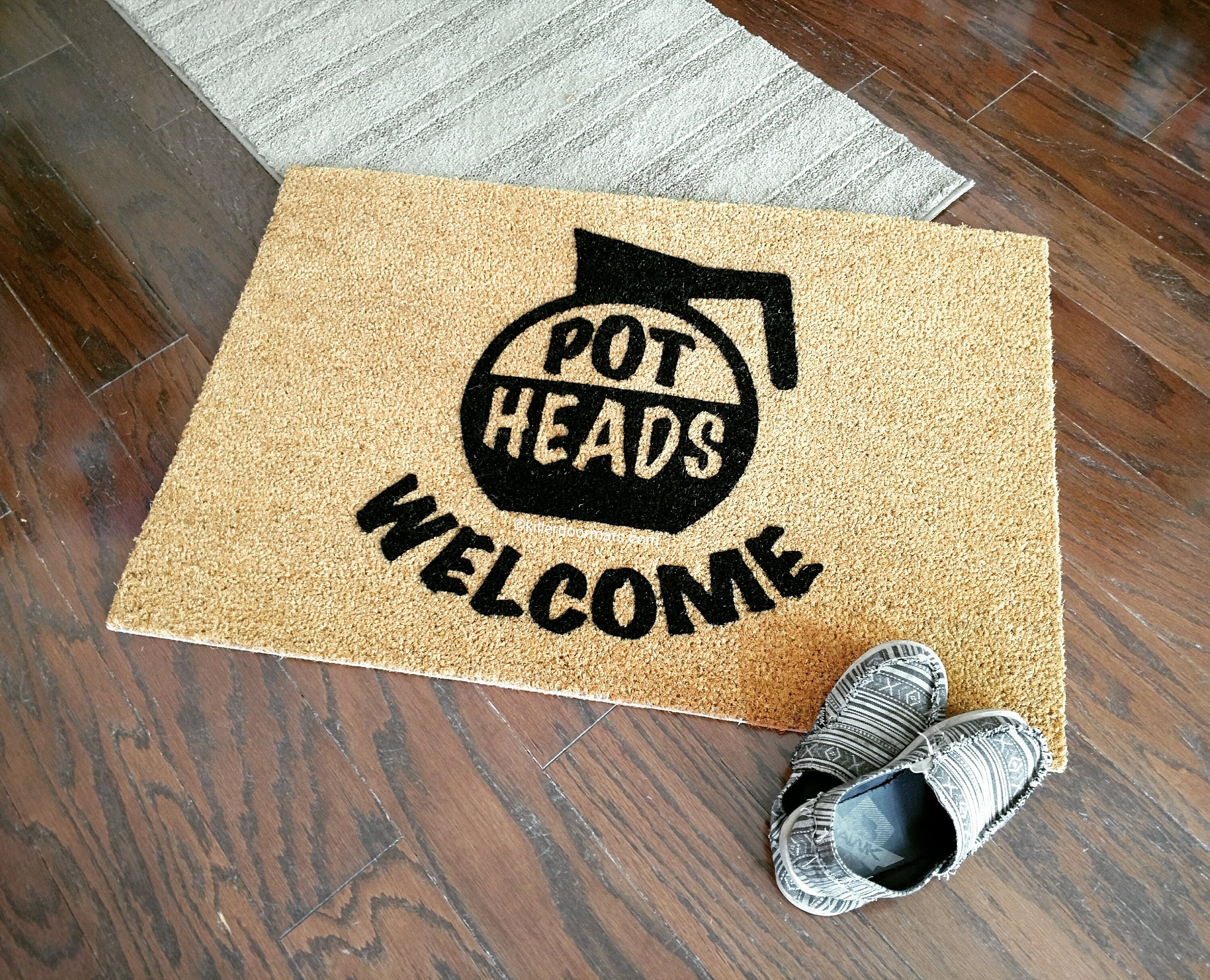 Pot Heads Welcome Coffee Pot Custom Hand Painted Door Mat by | Etsy