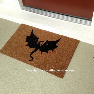 Flying Dragon Custom Hand Painted Fantasy Welcome Door Mat by Killer ...