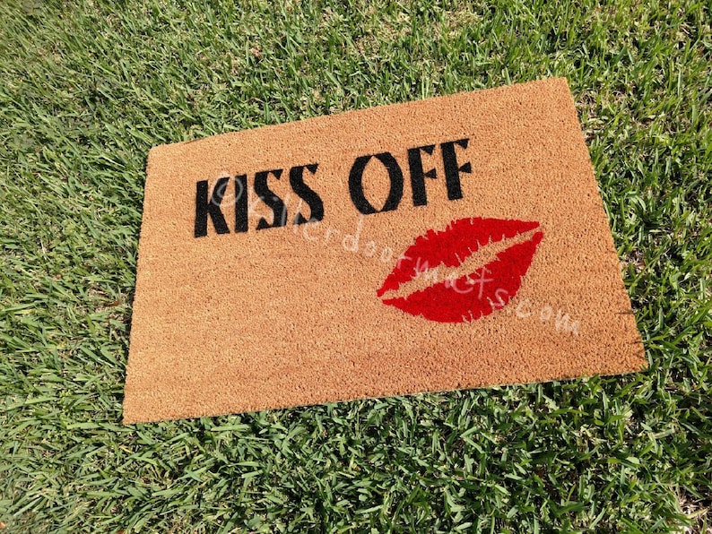 Kiss Off Red Lips Custom Handpainted Rude Doormat by Killer | Etsy