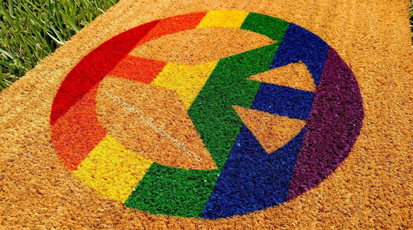 New! Rainbow Peace Sign Custom Handpainted Welcome Doormat - Etsy
