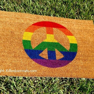 New! Rainbow Peace Sign Custom Handpainted Welcome Doormat - Etsy