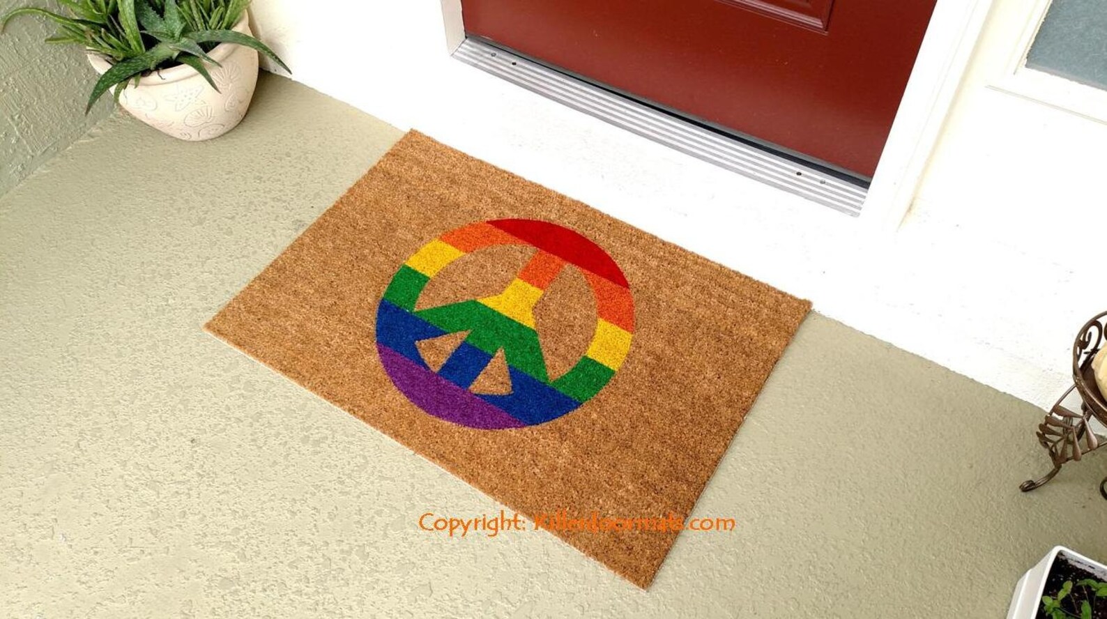 New! Rainbow Peace Sign Custom Handpainted Welcome Doormat - Etsy