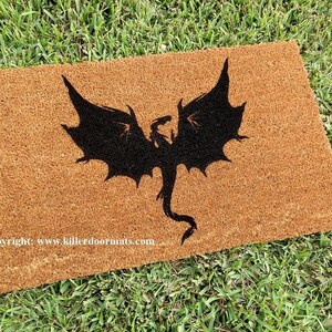 Flying Dragon Custom Hand Painted Fantasy Welcome Door Mat by Killer ...