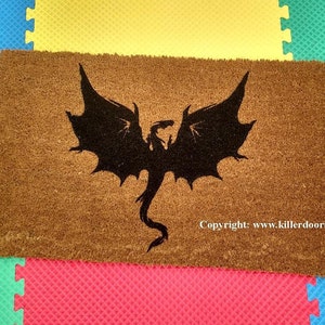 Flying Dragon Custom Hand Painted Fantasy Welcome Door Mat by Killer ...