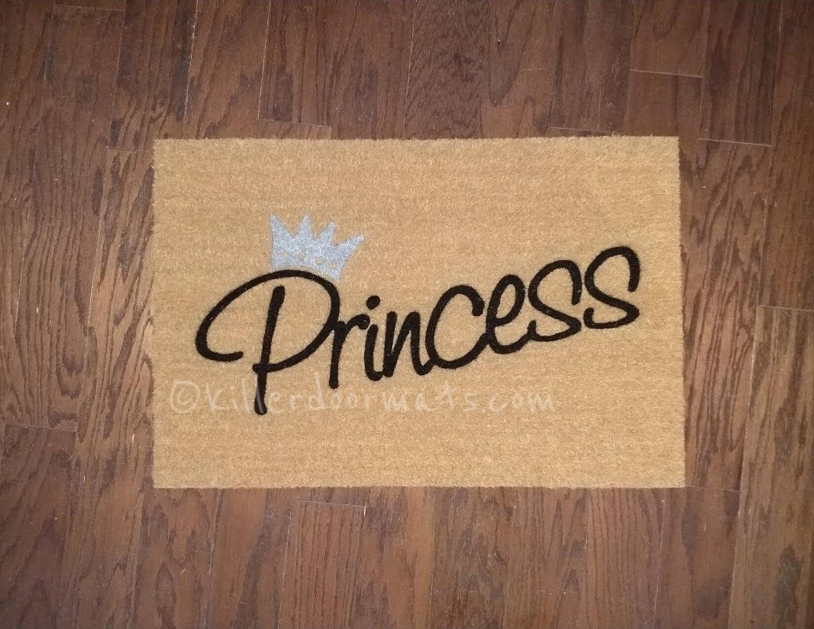 Princess With a Silver Crown Custom Hand Painted Cute Welcome Door Mat ...