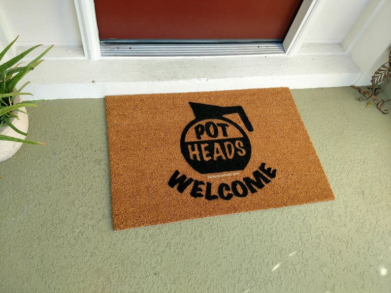 Pot Heads Welcome Coffee Pot Custom Hand Painted Door Mat by - Etsy