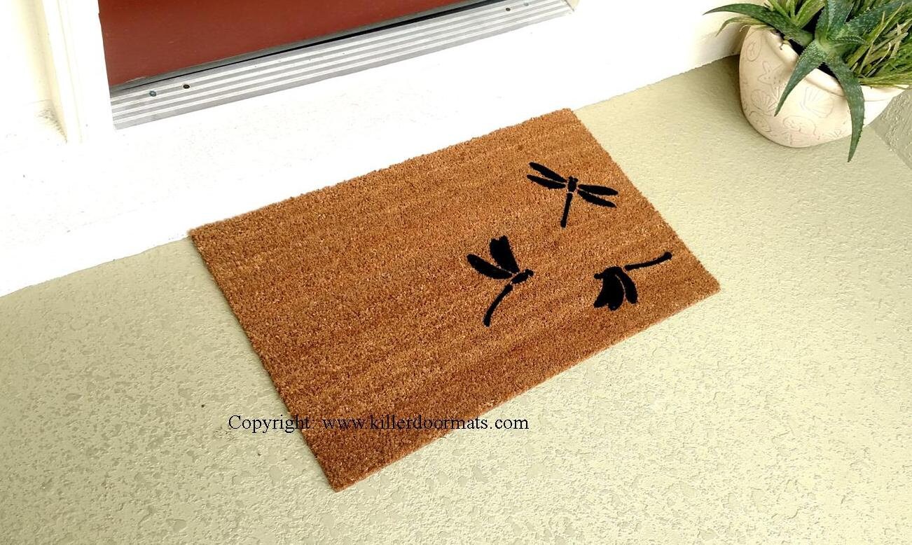 Scattered Dragonflies Custom Hand Painted Cute Welcome Door Mat by ...