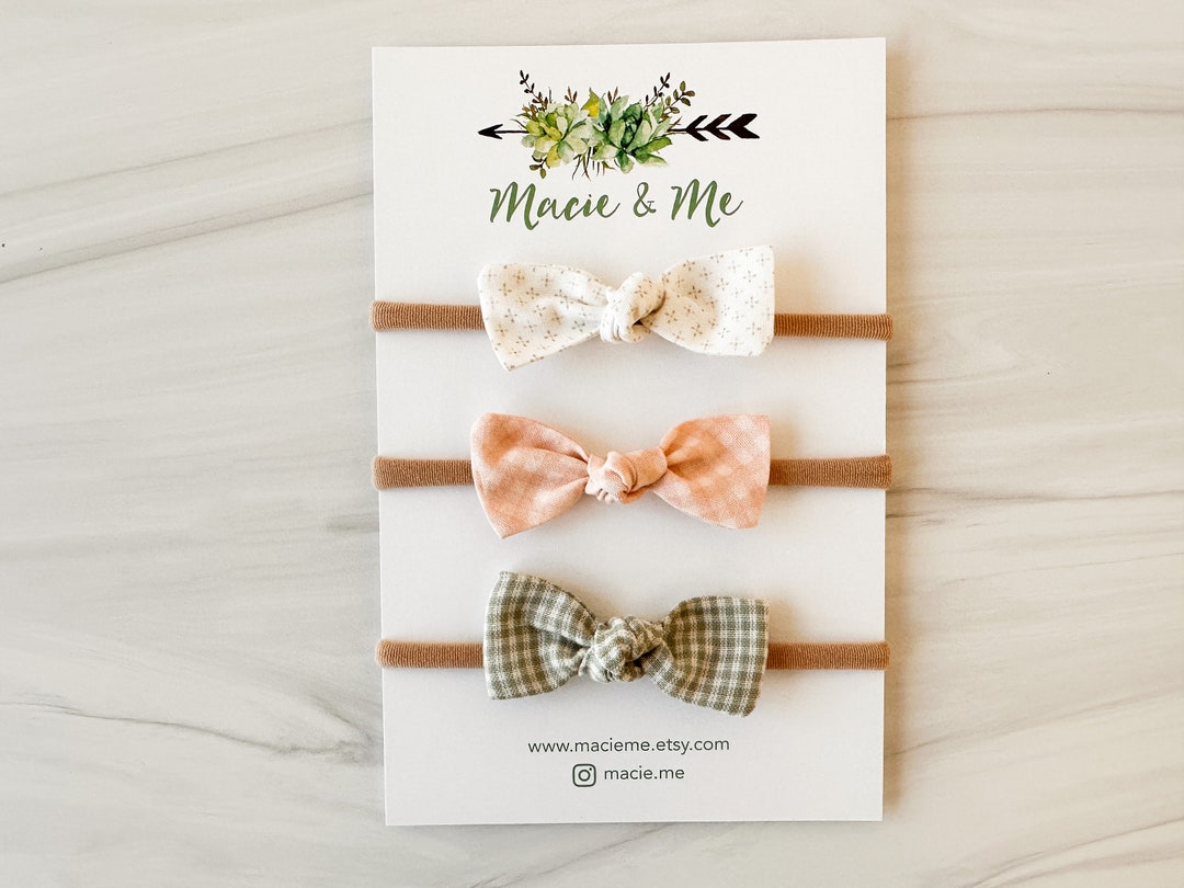 Set of 3 Spring Neutral Bows Mini Tied Bow Baby Bow Baby Gift Bow ...