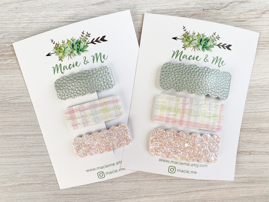 Spring Pastels Snap Clip Set Faux Leather Hair Clips, Girls Snap Clip ...