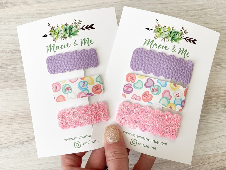 Purple Sweet Hearts Pink Flake Snap Clip Set Faux Leather - Etsy